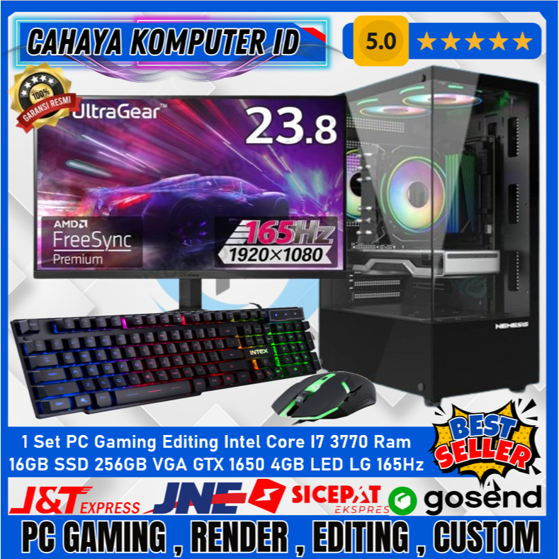 Jual 1 Set PC Gaming Editing Intel Core I7 3770 RAM 16GB SSD 256GB VGA GTX 1650 LED LG 24" 165Hz ...