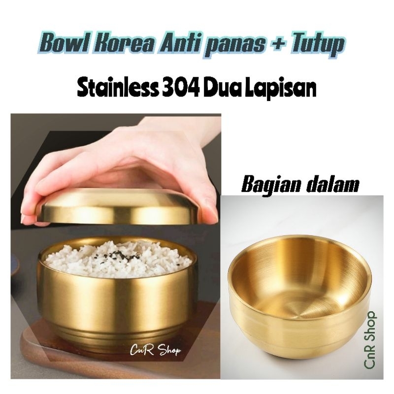Jual premium korea mangkok stainless SUS 304 emas anti panas tebal ...