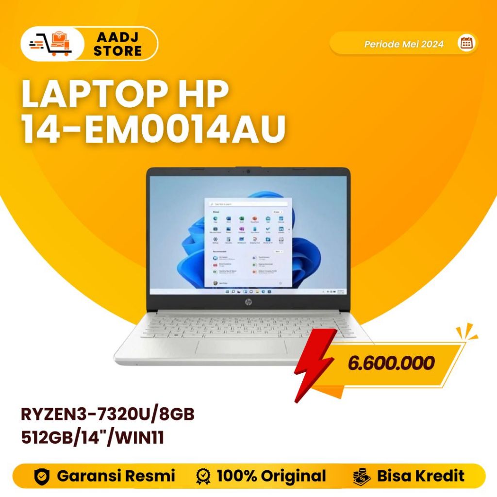 Jual LAPTOP HP 14-EM0014AU RYZEN3-7320U/8GB/512GB/14"/WIN11 | Shopee ...