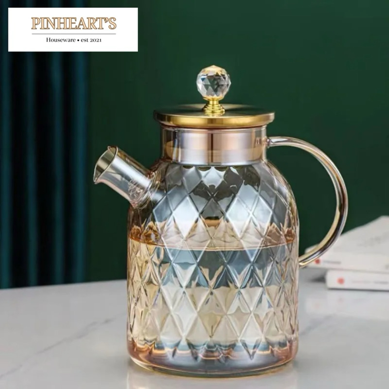 Jual TEKO KACA PITCHER TEH KOPI BOROSILICATE GLASS / TEKO KACA GOLD ...