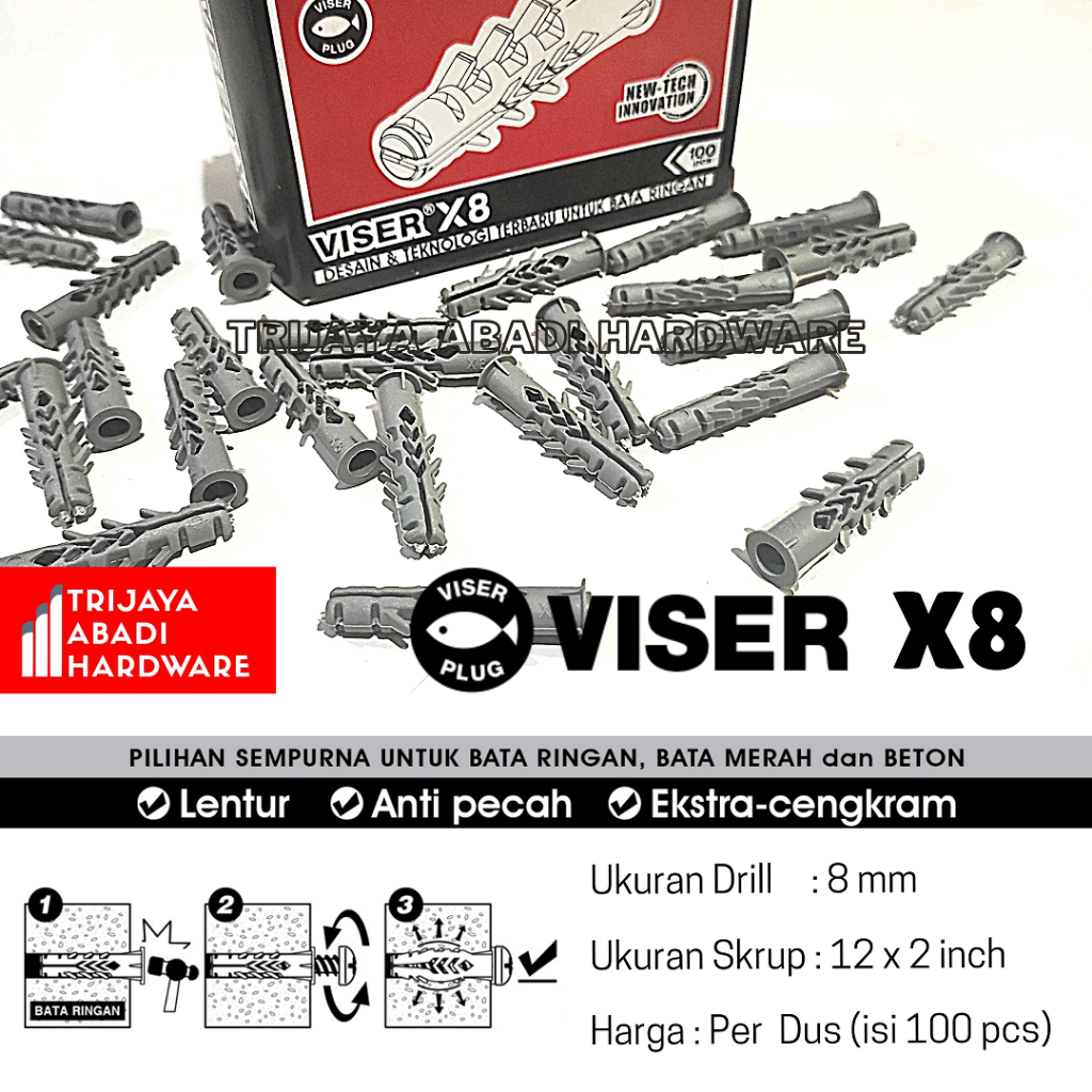 Jual Viser Dinding New S8 / X8 (1 Box = 100 Pcs) Angkur Multi Fungsi ...