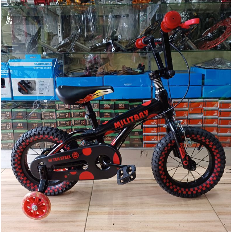 Jual Sepeda Anak Kids Bike RMB Military HI TEN STEEL 12" Inch Black Red ...