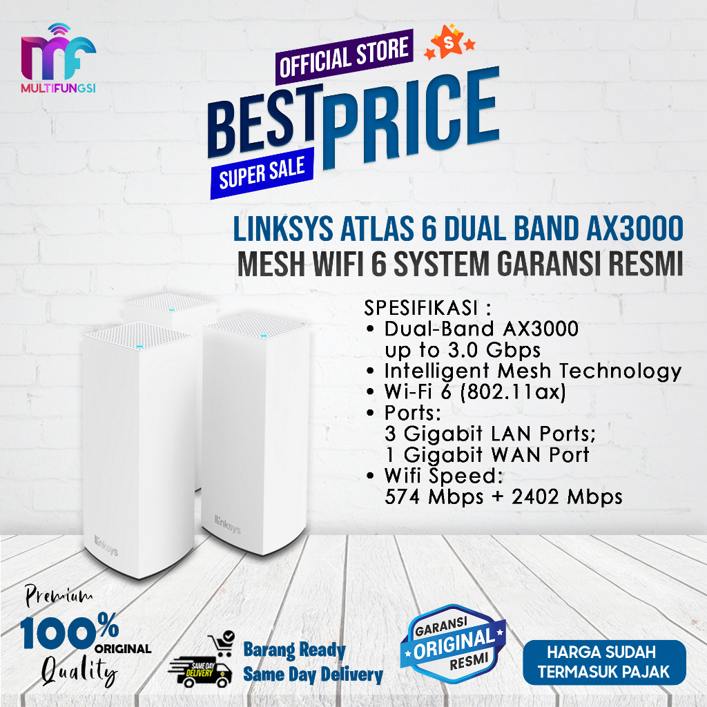 Jual Linksys Atlas 6 Dual Band AX3000 Mesh WiFi 6 System Garansi Resmi | Shopee Indonesia