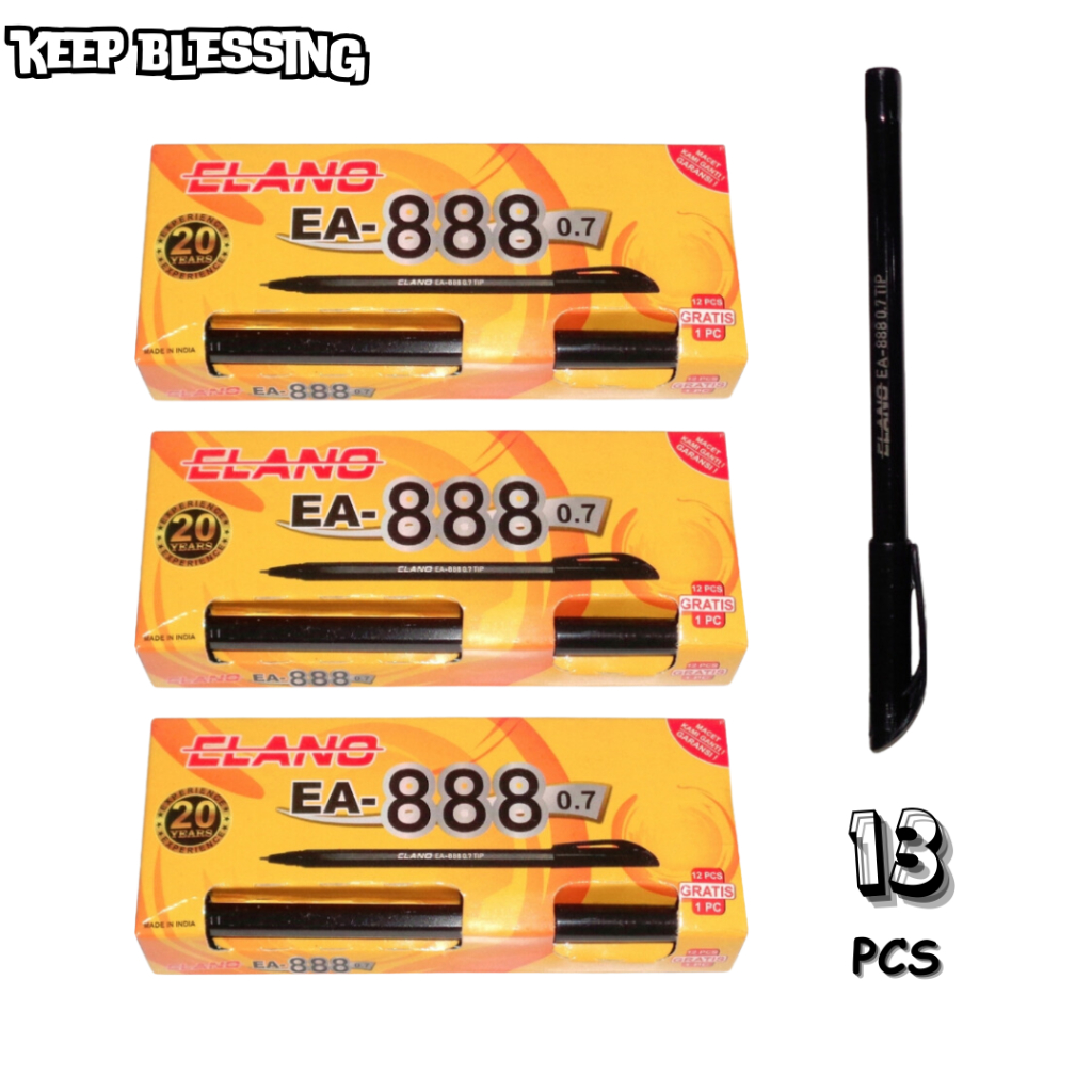 Jual Pulpen EA888 Hitam / 1 Lusin (13 Pcs) / Pena Hitam 0.7mm ...