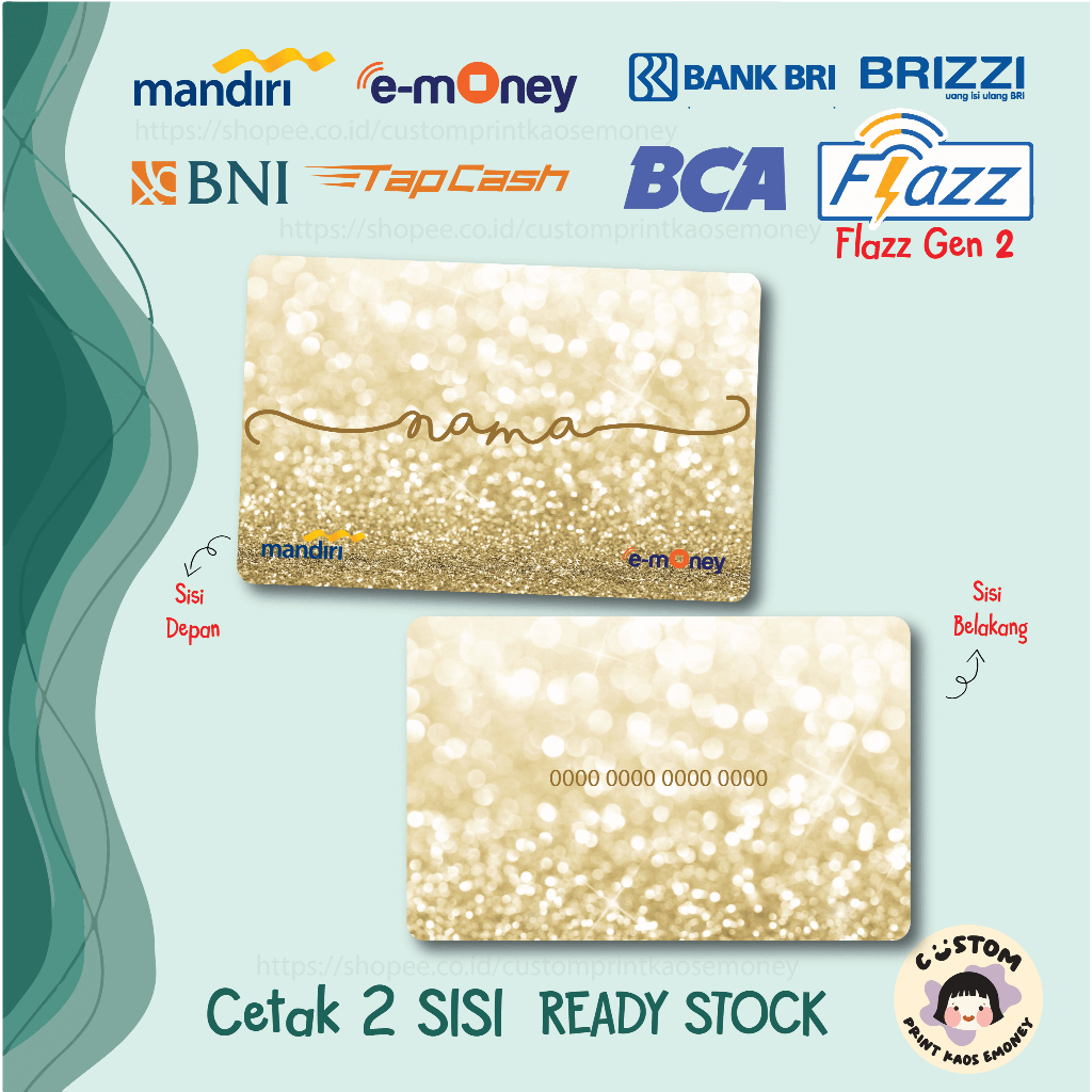 Jual KARTU E MONEY E TOLL CUSTOM NAMA WHITE PUTIH GLITTER GOLD EMAS ...