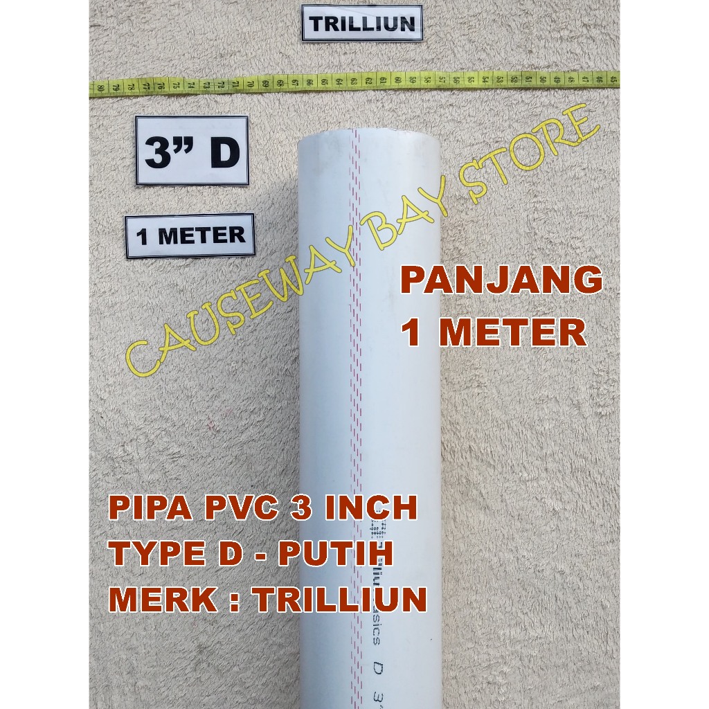 Jual Pipa PVC 3 INCH D PUTIH TRILLIUN PANJANG 1 METER | Shopee Indonesia