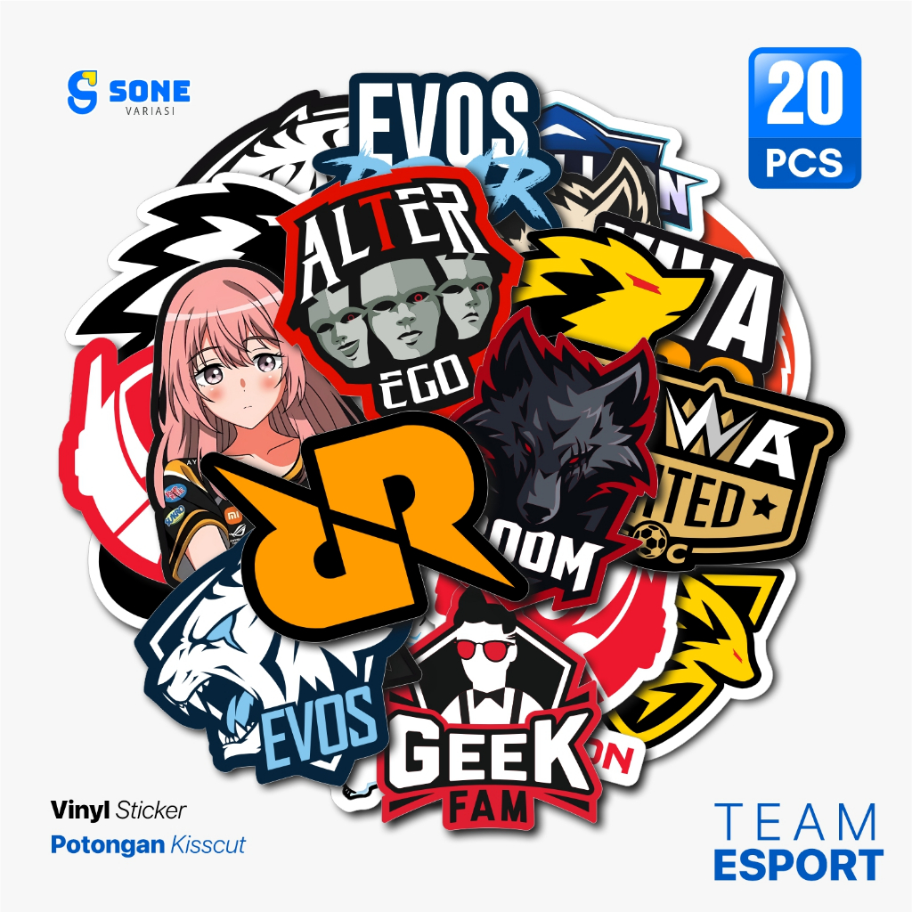 Jual [20 Pcs] Stiker Pack ALL IN ONE Esport Team Evos Rrq Onic bahan ...