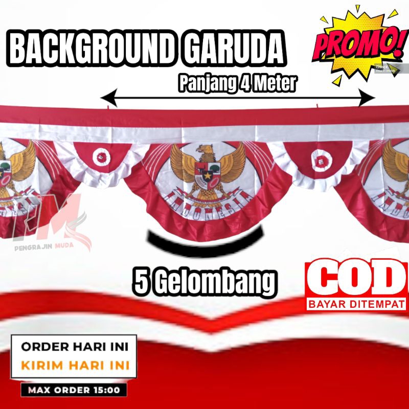 Jual Bendera umbul umbul Background Garuda Merah Putih panjang 5 Gelombang | Shopee Indonesia