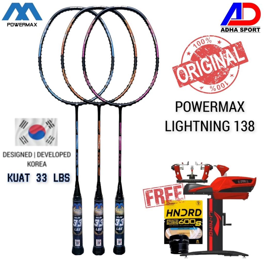 Jual Raket Badminton Powermax LIGHTNING 138 Original 33 LBS Raket ...