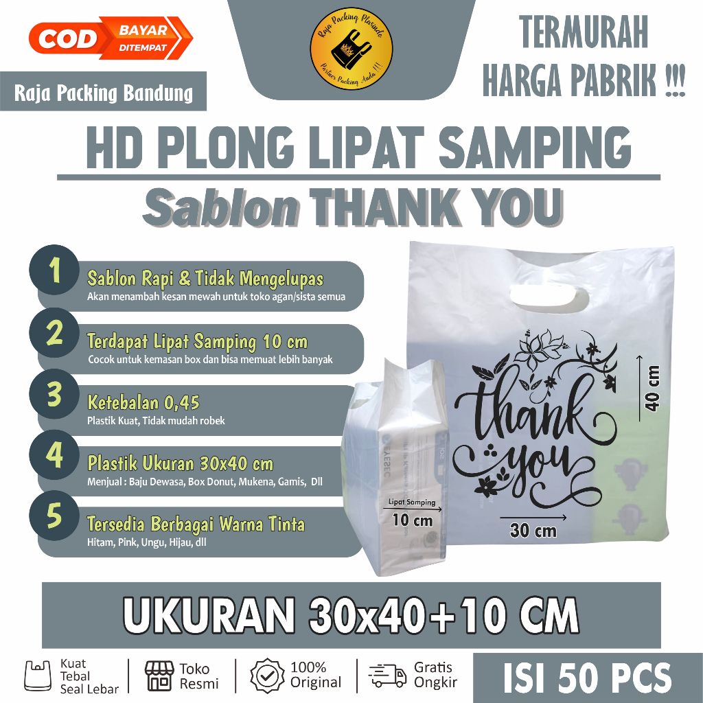 Jual Kantong Plastik HD Plong Lipat Samping Motif Thank You Ukuran ...
