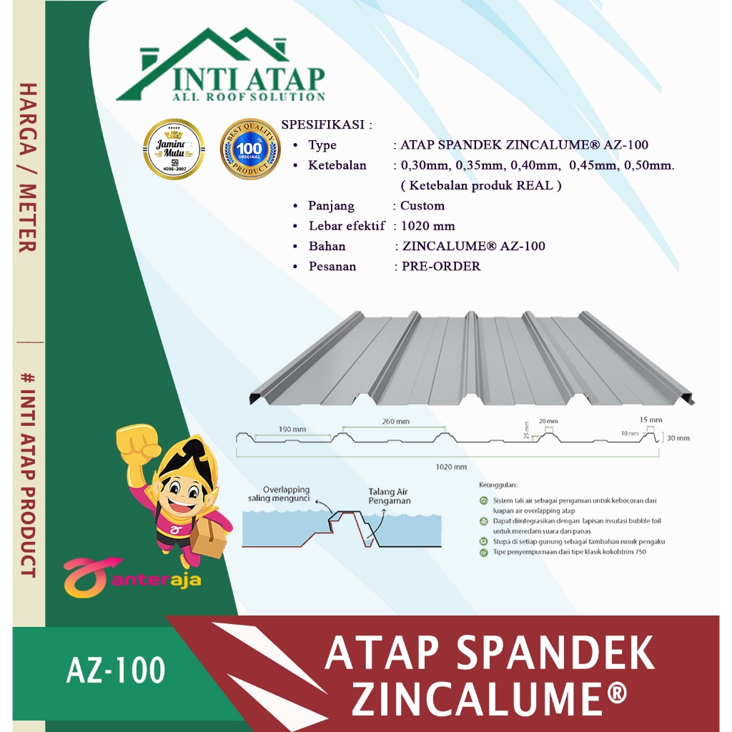 Jual ATAP SPANDEK KOKOH TRIM 1020, ZINCALUME® AZ-100 BLUESCOPE ZACS ...