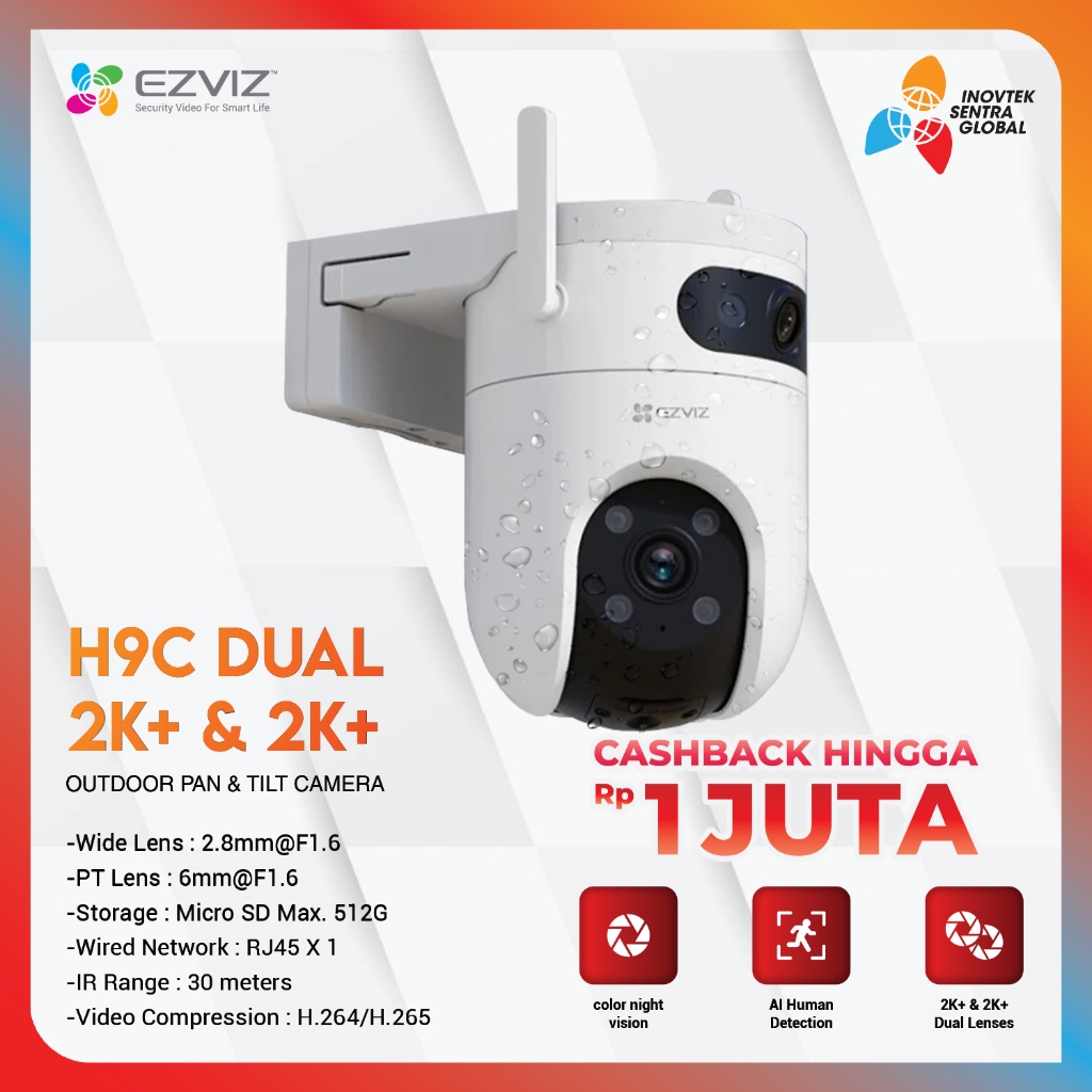 Jual EZVIZ H9C DUAL 2K & 2K (3MP&3MP) Dual-Lens Pan & Tilt Wifi Smart ...