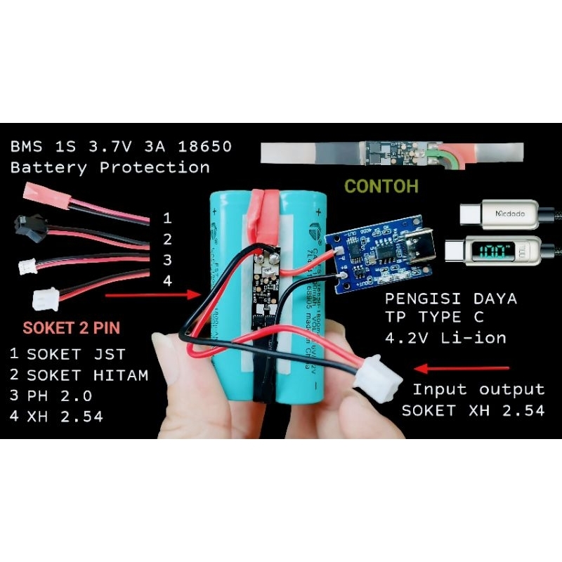 Jual Battery 18650 4.2v BMS 1S 3A Pararel 4400/5000/8800/10000 mAh | Shopee Indonesia