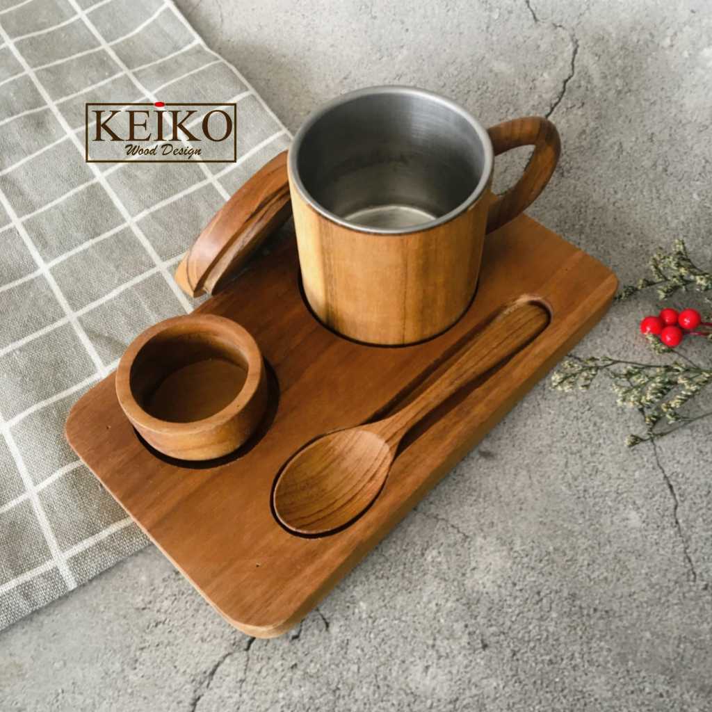 Jual SET Tatakan Gelas Kayu | Coaster ( Tatakan, Gelas dengan tutup ...