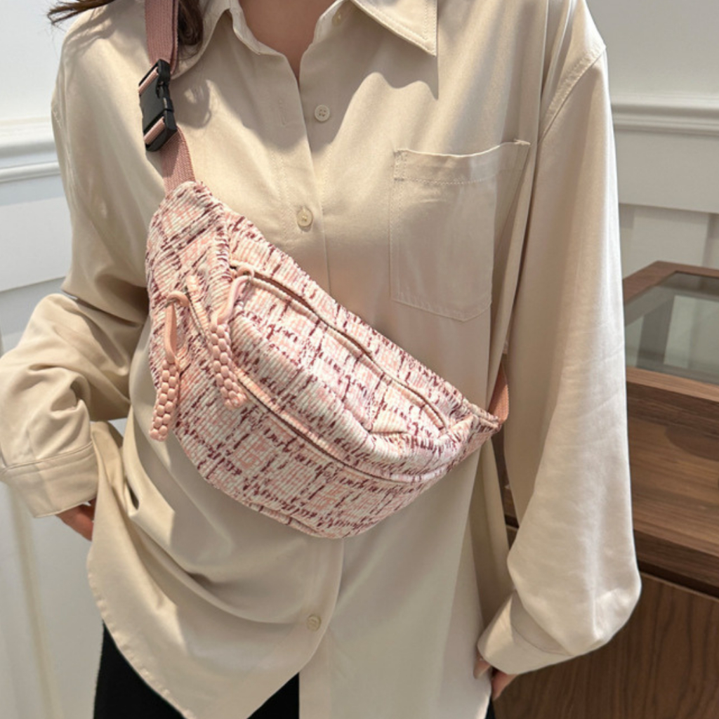 Jual TAS WAIST BAG WANITA FASHION NILON PINK SELEMPANG DADA PINGGANG ...