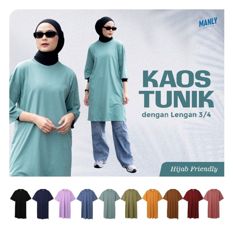 Jual Kaos Oversize Tunik Lengan 3/4 Hijab Friendly Kaos Tunik Oversize ...
