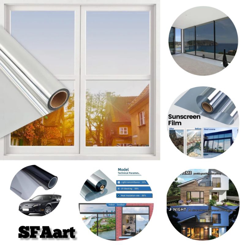 Jual Sticker Kaca Film Jendela Rumah Gedung One Way Mirror Silver Black ...