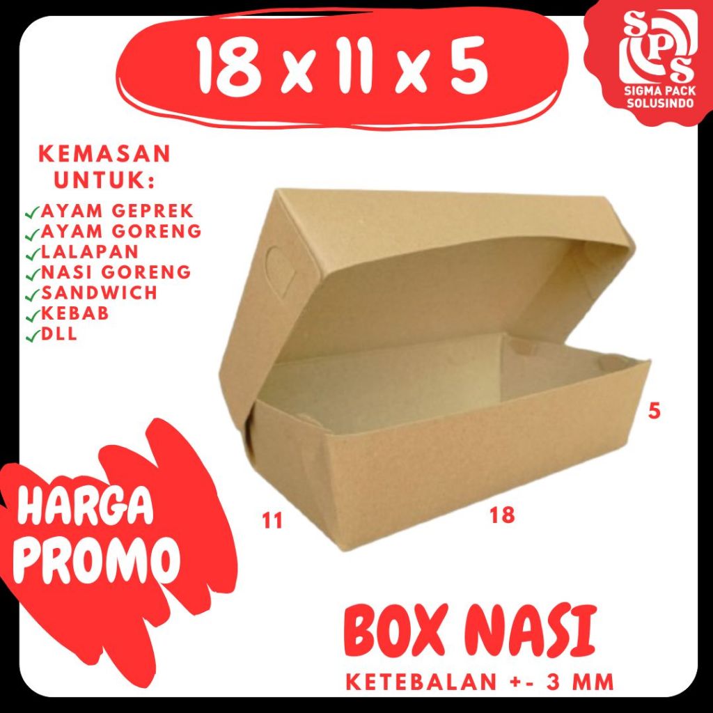 Jual Dus Nasi 18x11x5 Kardus Packing Kotak Kemasan Box Ayam Geprek ...