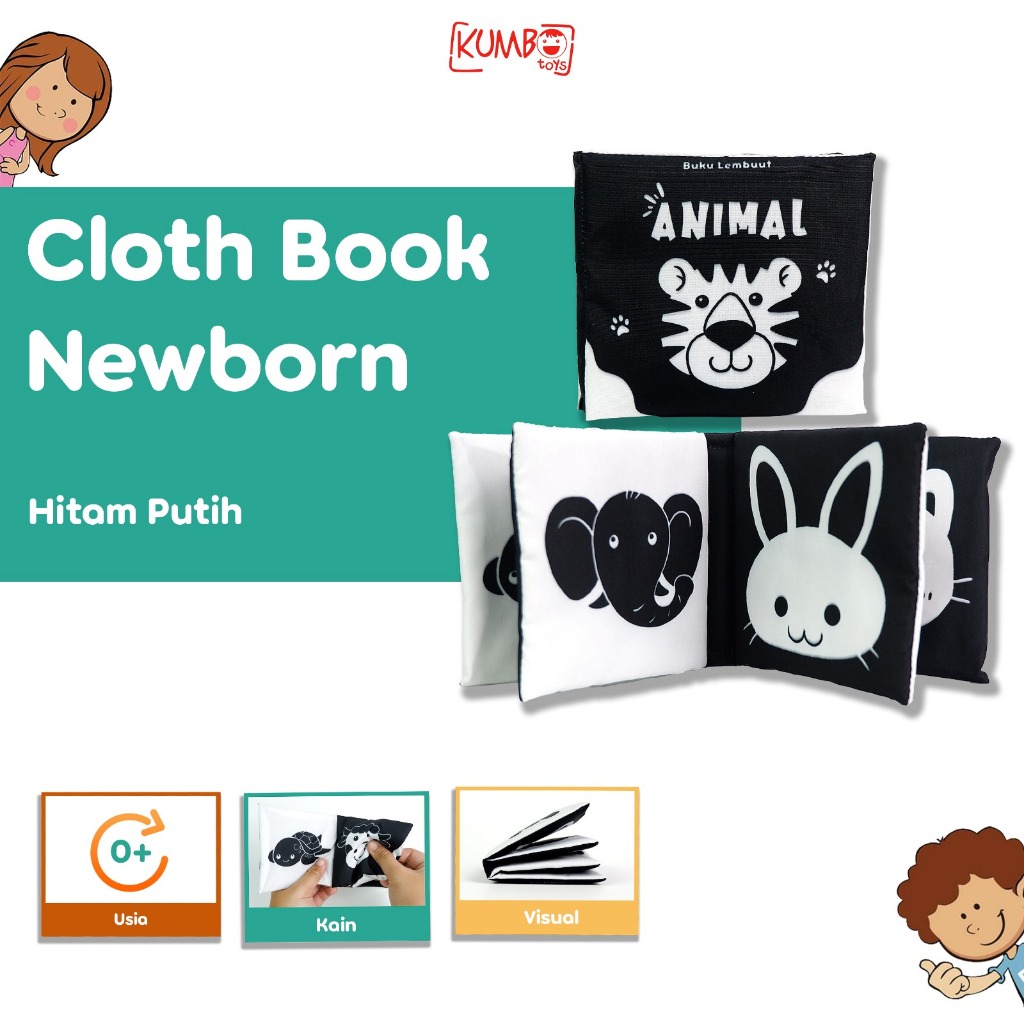 Jual Mainan Edukasi Buku Bantal Bayi Cloth Book Newborn Kontras Hitam ...