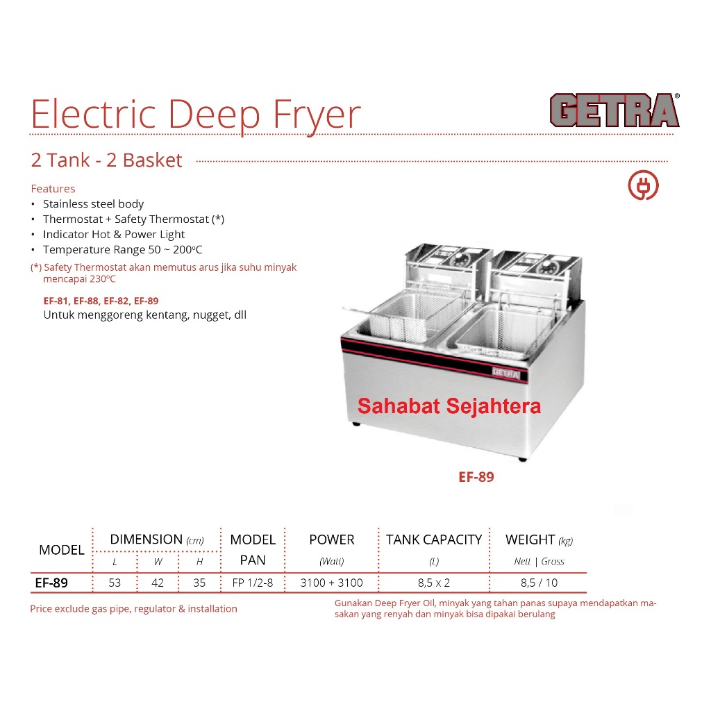 Jual GETRA Electric Deep Fryer EF-89 Penggorengan | Shopee Indonesia