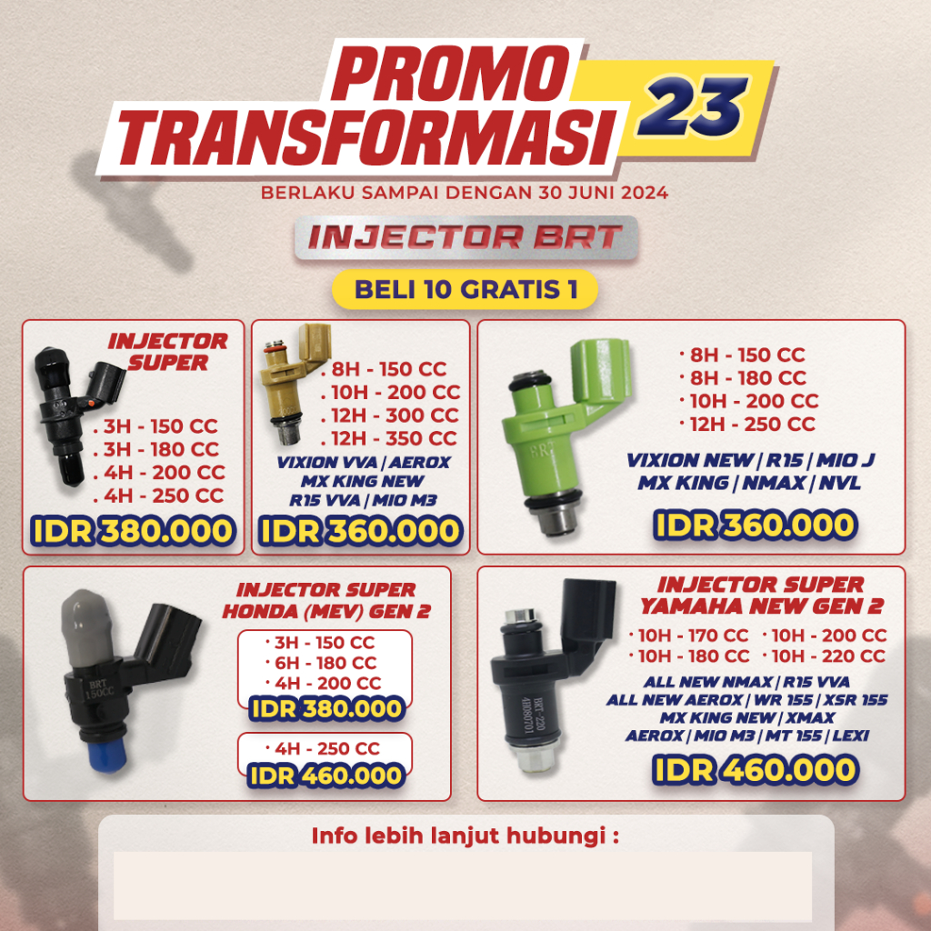 Jual INJECTOR INJEKTOR BRT - 150 CC 180 CC 200 CC 250 CC - VIXION NEW/MIO J/R15/NMAX/MX KING/NVL ...