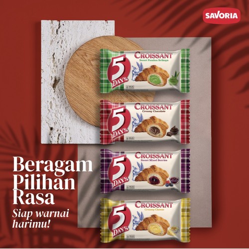 Jual ECERAN ISI 4 PCS | BISA MIX 2 RASA Croissant 5 Days Savoria | Roti pastry | Cemilan sehat ...