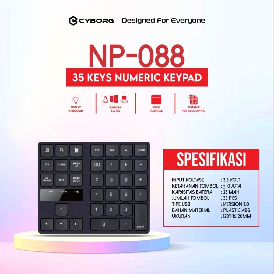 Jual CYBORG NP-088 NUMERIC KEYPAD KEYBOARD NUMERIC PAD DUAL Mode Usb Cable & Wireless | Shopee ...