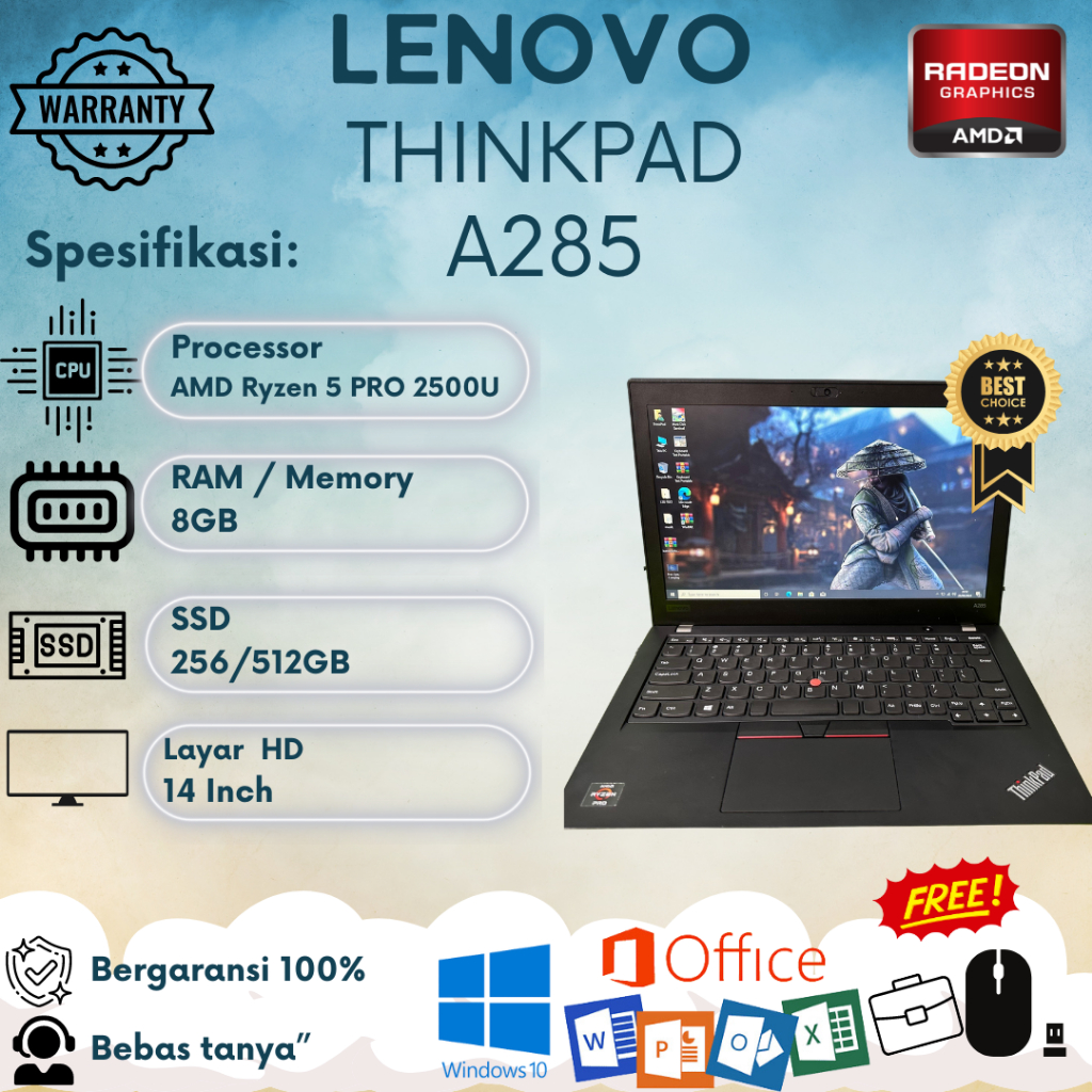 Jual Laptop Lenovo Thinkpad A285 AMD Ryzen 5 Pro 2500U HD Win 10 ...