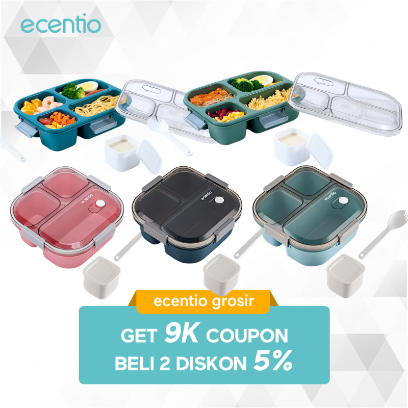 Jual 【grosir】ecentio kotak bekal bento 3/4 Grid 1100mlPP tempat bekal ...