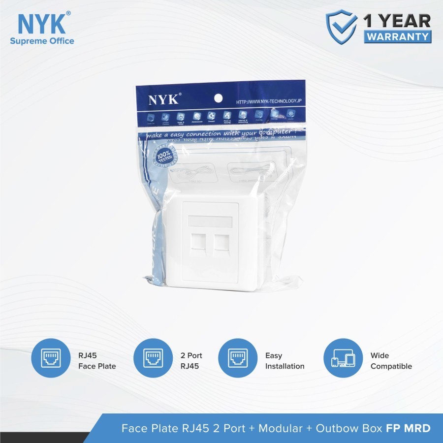 Jual NYK Faceplate RJ45 2 Port + Modular + Outbow Box | Shopee Indonesia