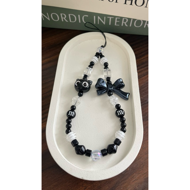 Jual Handmade Phone Strap by Fausta - Cat Bow Black (glow in the dark ...