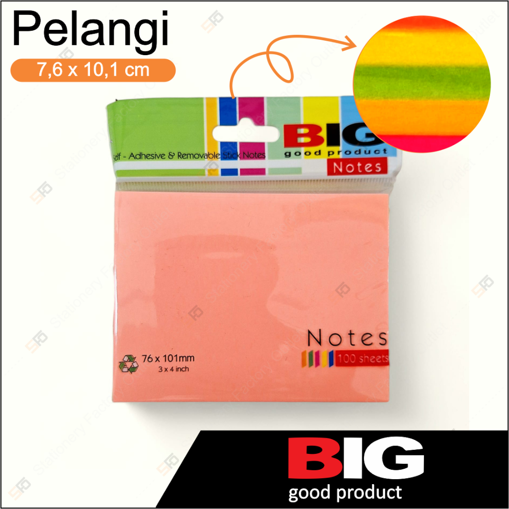 Jual Sticky Notes Big 76mm x 101mm Rainbow - Kertas Warna Warni - SFO ...