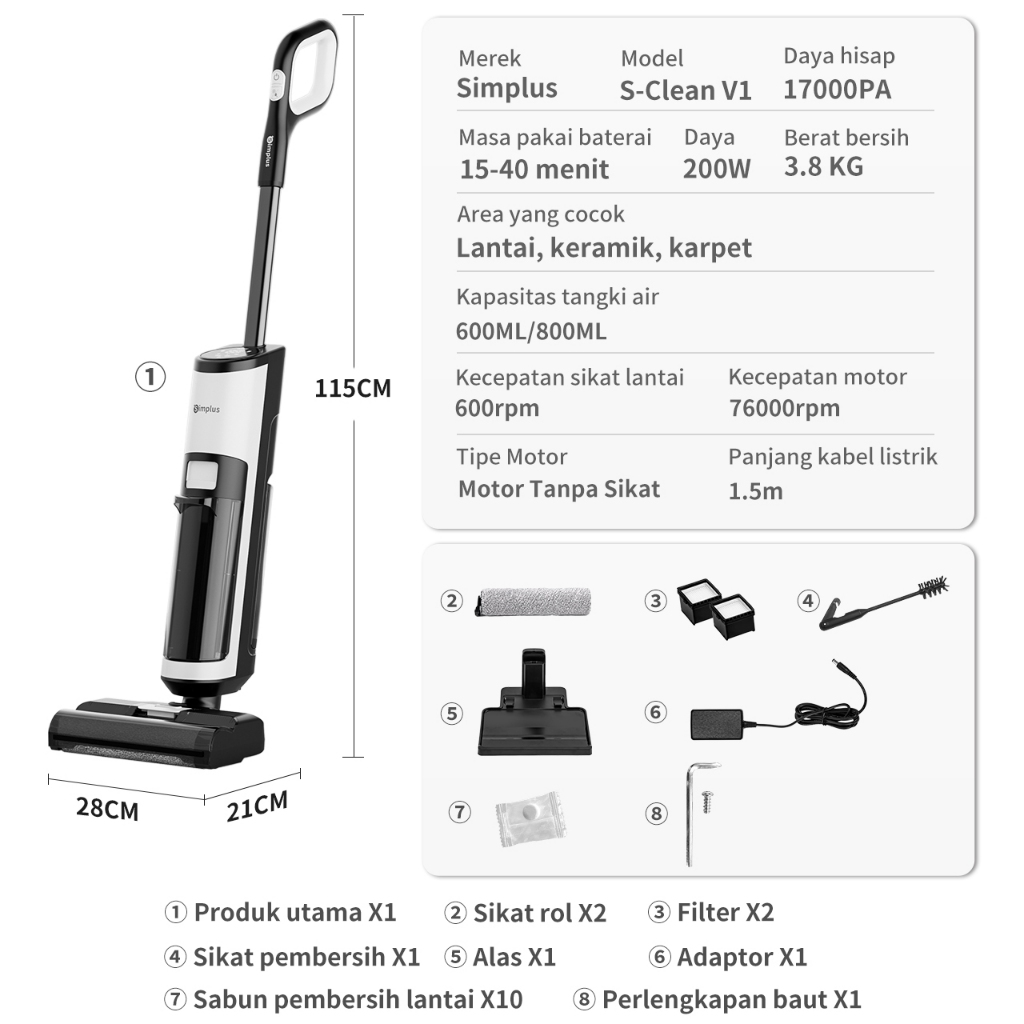 Jual Simplus Wet Dry Vacuum Cleaner Cordless Penghisap Debu Pembersih Karpet 17000PA Smart S ...