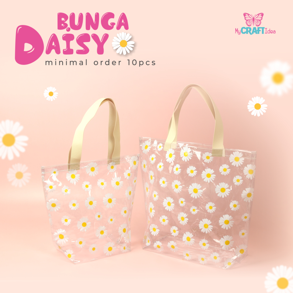 Jual Tas Hampers Mika Transparan Bunga Daisy Goody bag Daisy Flower Souvenir Motif Bunga Fashion ...