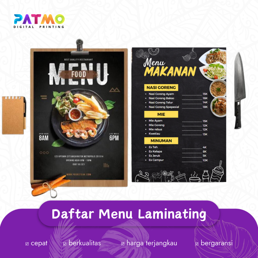 Jual DAFTAR MENU UKURAN A3 & A4 LAMINATING II MENU RESTORAN II MENU ...