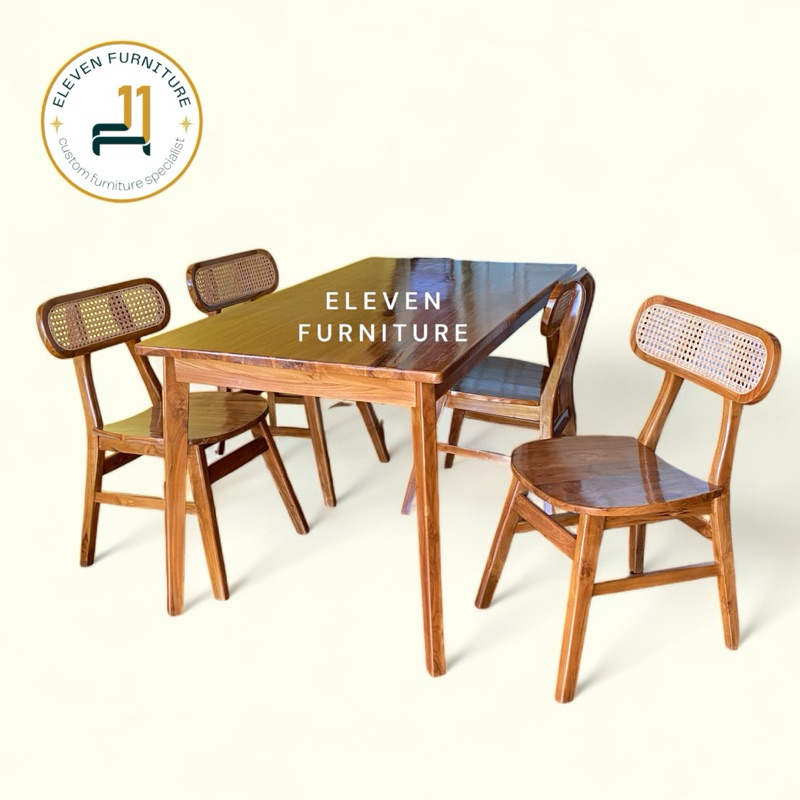 Jual SET MEJA MAKAN 4 KURSI ROPAN ROTAN kafe cafe resto hotel resort rumah kayu jati minimalis ...