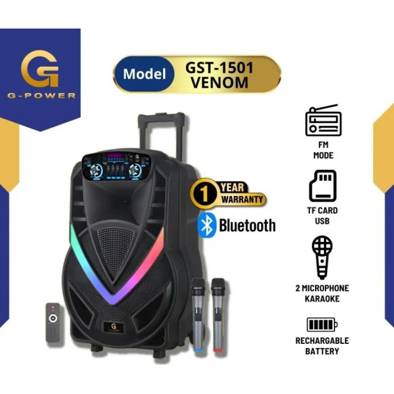 Jual SPEAKER PORTABLE G-POWER VENOM GST-1501 15INCH (+2mic wireless ...