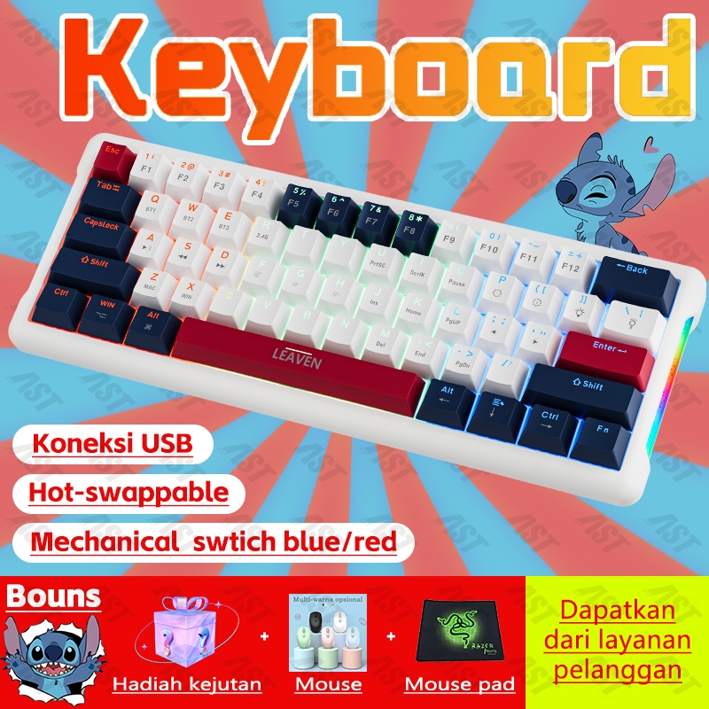 Jual Keyboard Mechanical 60% Layout Blue Red Switch RGB Backlit Hotswap ...