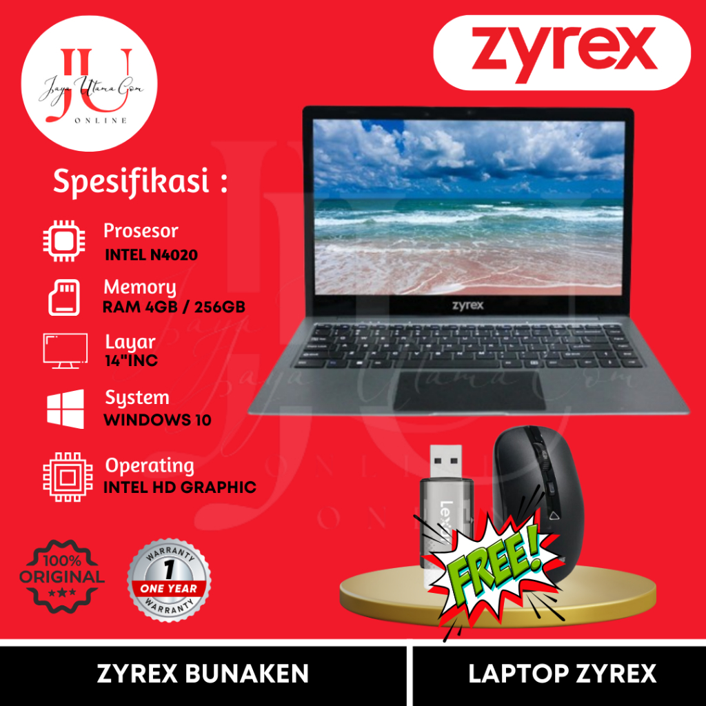 Jual LAPTOP ZYREX BUNAKEN CELERON N4020 RAM 4GB 256GB SSD + 64GB WINDOWS 10 14 FHD GREY | Shopee ...