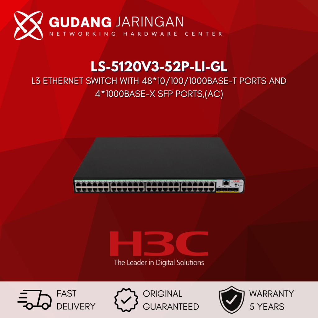 Jual H3C LS-5120V3-52P-LI-GL L3 Ethernet Switch with 48*10/100/1000BASE ...
