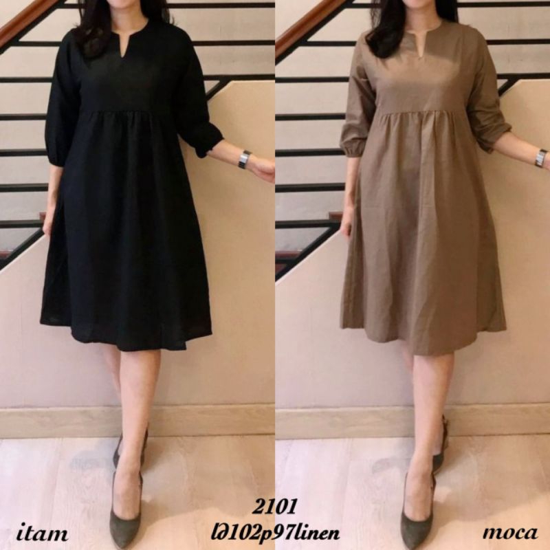 Jual 2101 VIN DRESS SIMPLE LINEN POLOS WANITA|DRESS LINEN | Shopee Indonesia
