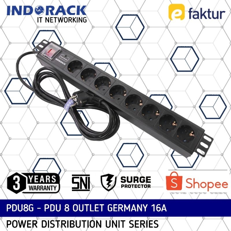 Jual PDU8G PDU INDORACK 8 Outlet 16A Germany Socket Power Distribution Unit Rack Server Rak ...