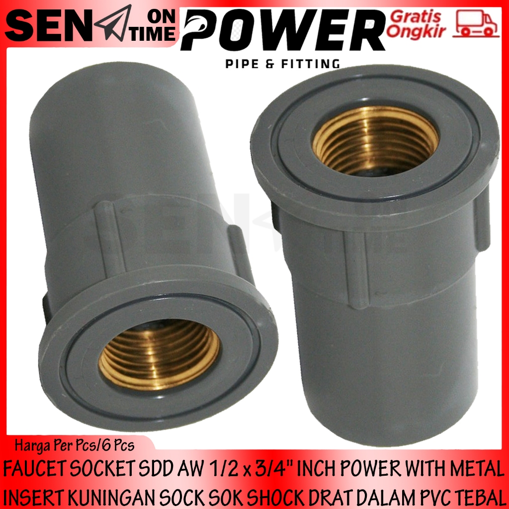 Jual FAUCET SOCKET SDD AW KUNINGAN SOK DRAT DALAM POWER WITH METAL INSERT 1/2x3/4” INCH SOCK PVC ...