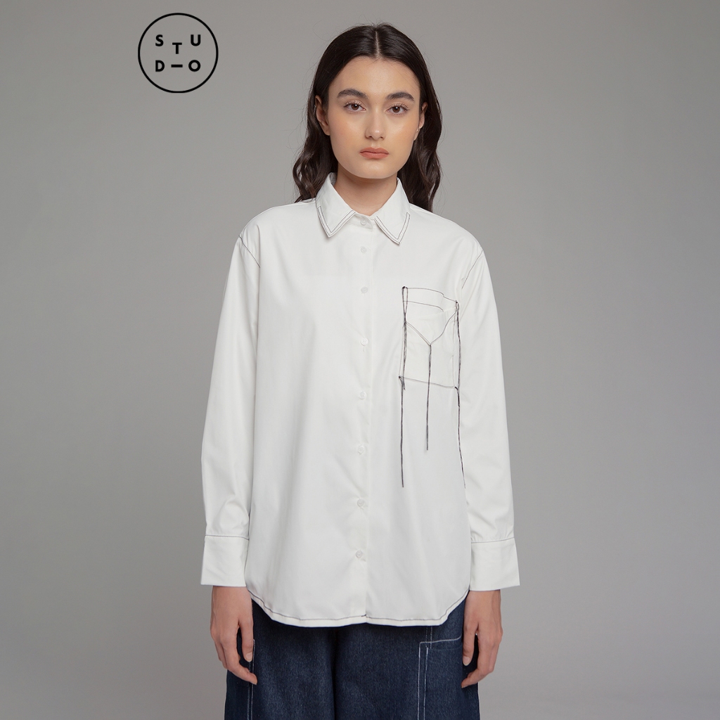Jual COTTONINK Studio - Atasan Kemeja Wanita Off-white Elmara # ...