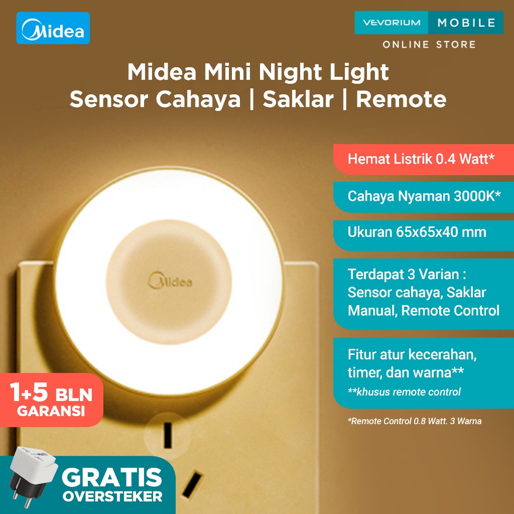 Jual Midea Mini Night Light Lampu Tidur LED Sensor Cahaya Anak Bayi ...
