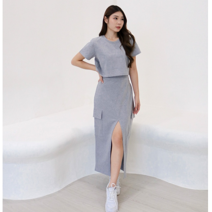 Jual [Tavia] Lowe Cargo Skirt Set / Baju Setelan Wanita / Setelan Rok ...