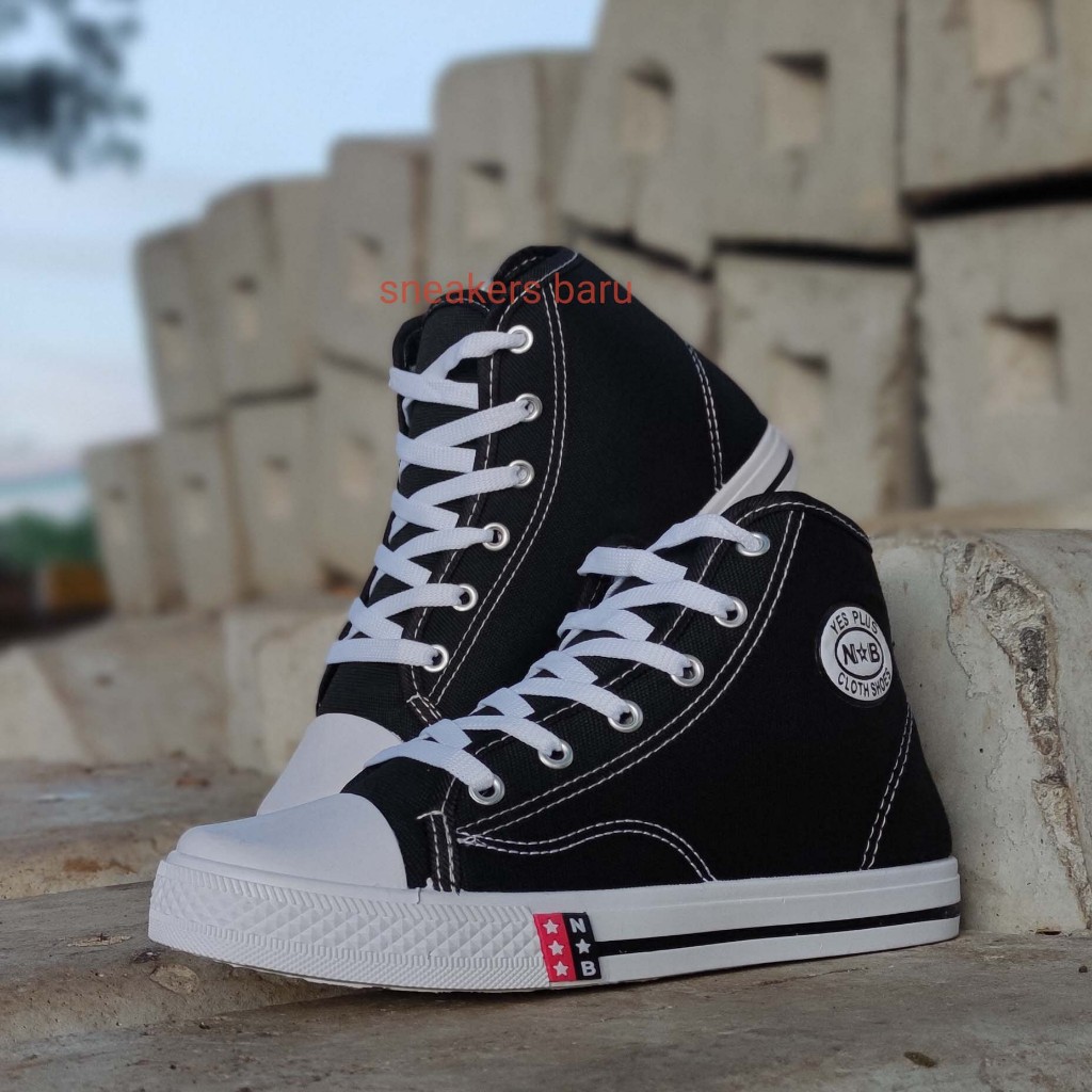 Jual Sepatu NB hitam putih anak sekolah SD SMP SMA model tinggi bahan ...