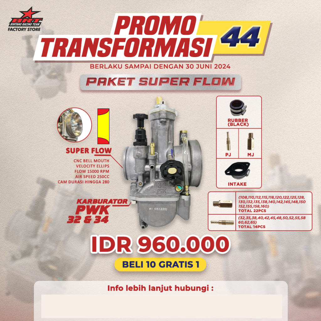 Jual PAKET SUPER FLOW KARBURATOR PWK 32 DAN 34 BRT / KARBURATOR PWK 32 ...