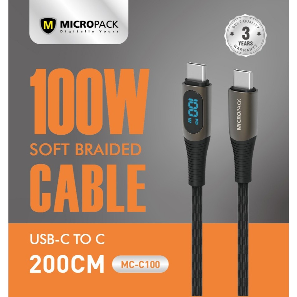 Jual MICROPACK - Cable C to C - 100 Watt 2 M Black ( MC-C100 ) | Shopee ...