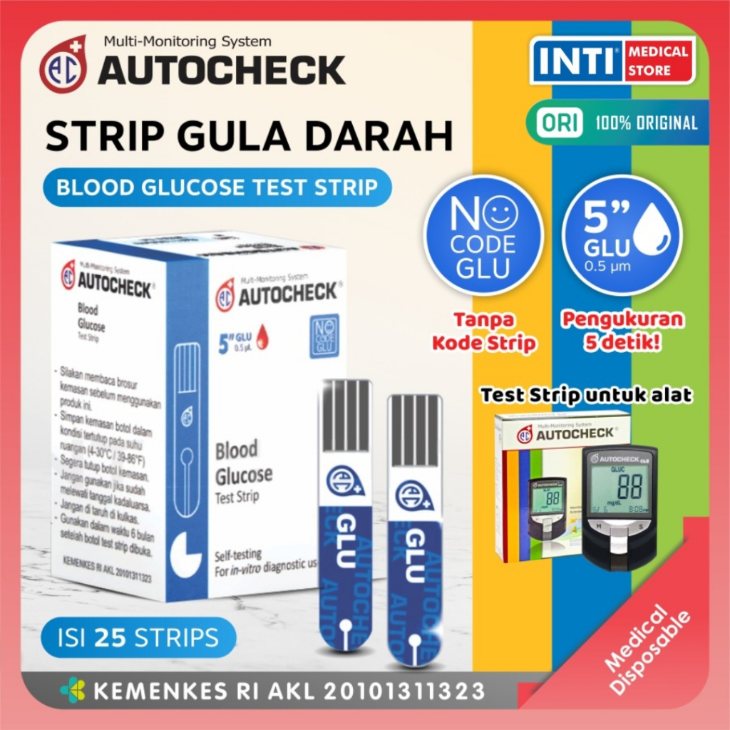 Jual AUTOCHECK | Strip Pengecekan 3 In 1 | Strip Gula Darah Isi 25 ...